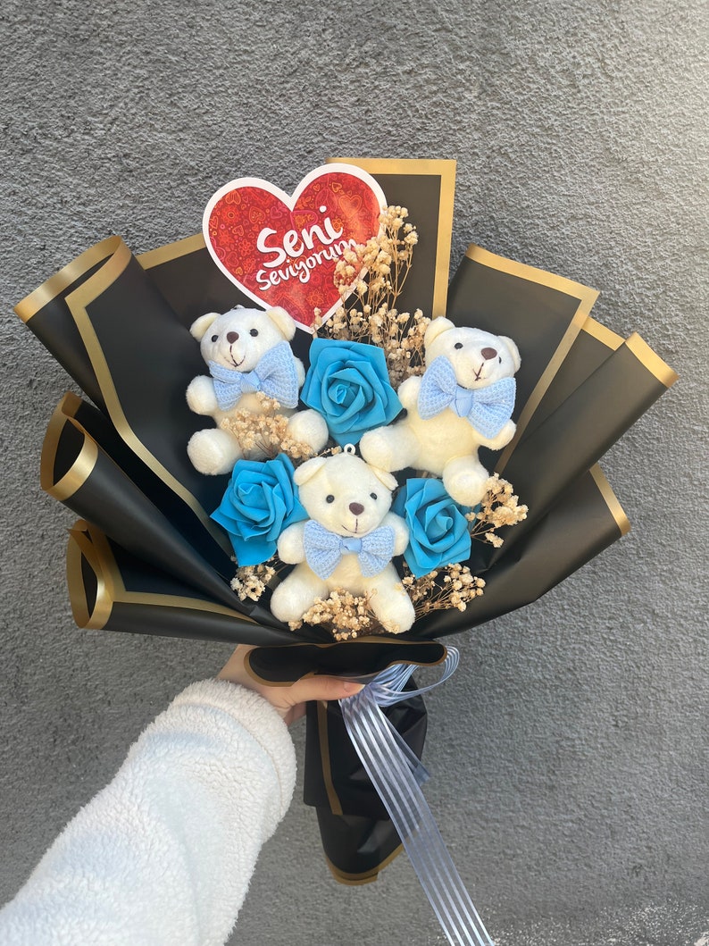 Teddy Bear Flowers, Plush Teddy Bear Flower Bouquet, Love Teddy Bear ...