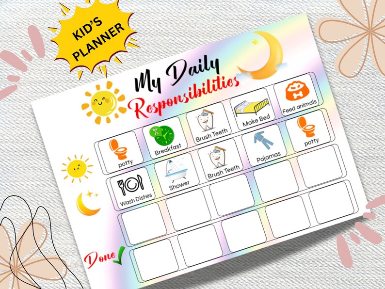 Kids Daily Responsibilities Chart, Printable Daily Routine, Chore Chart ...