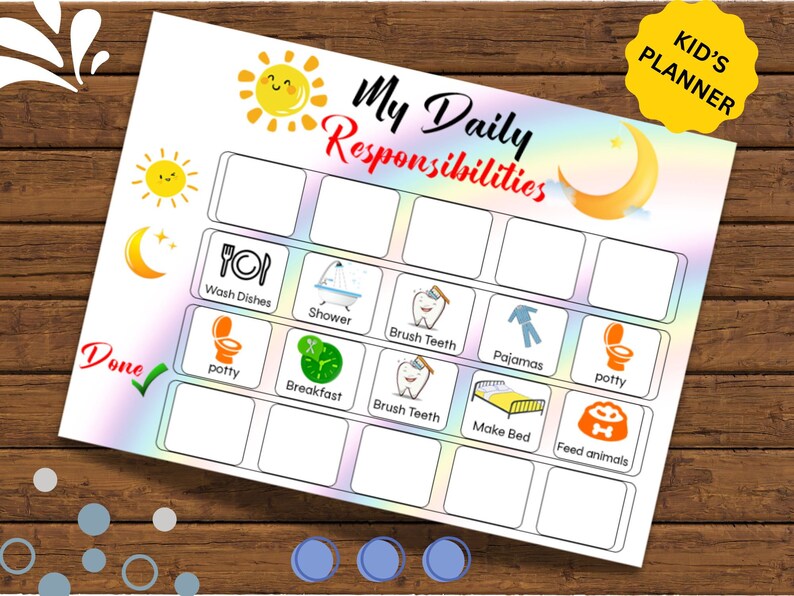Kids Daily Responsibilities Chart, Printable Daily Routine, Chore Chart ...