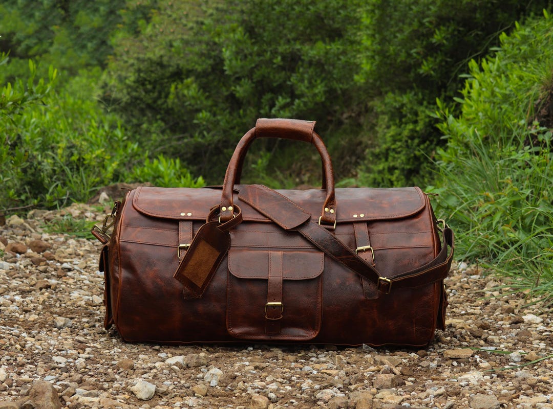 Personalized Full Grain Leather Duffle Bag With Multiple Pockets-xl ...