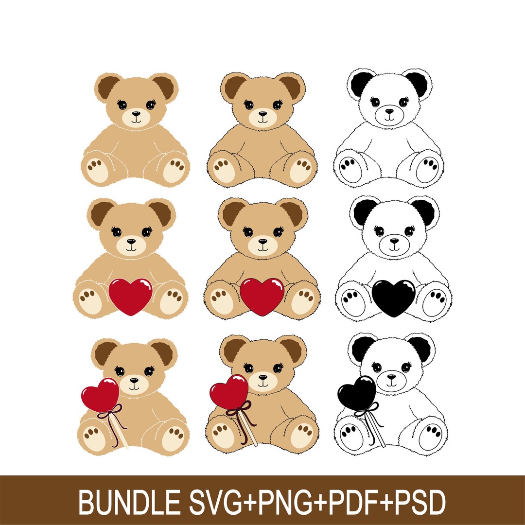 Teddy Bear Bundle Valentine SVG PNG | Teddy Bear Clipart | Bear SVG ...