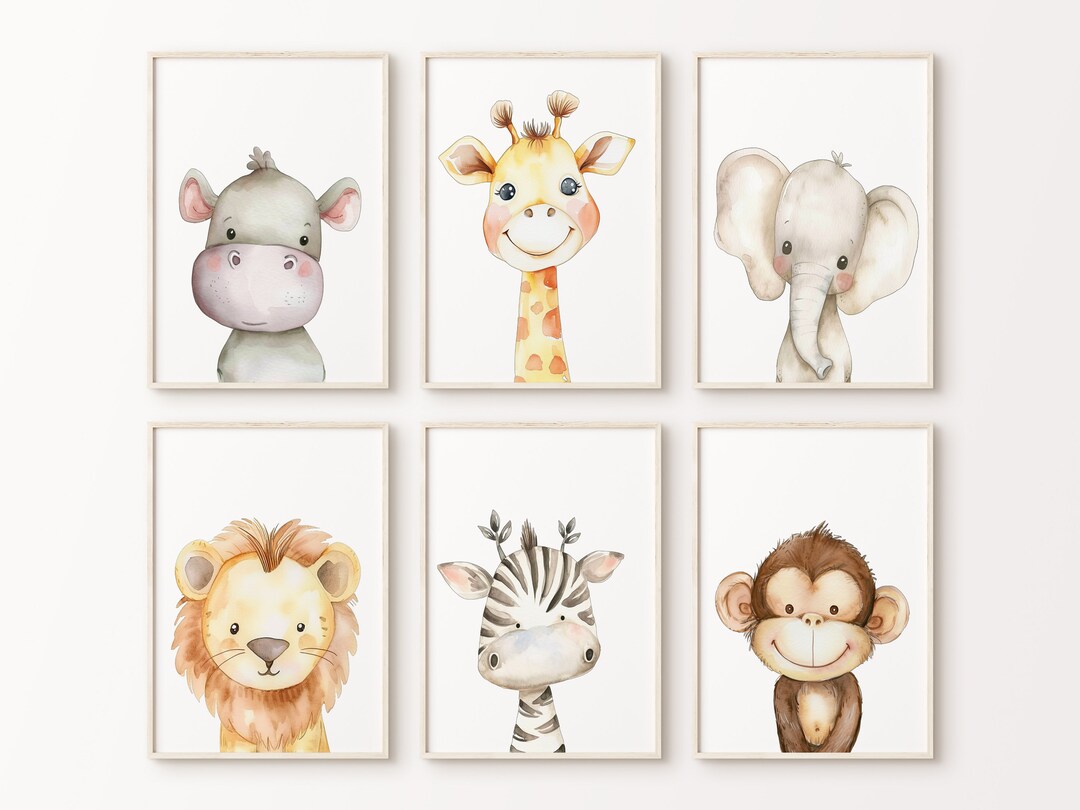Nursery Decor Prints, Safari Jungle Theme Cute Baby Animals Set, Kid ...