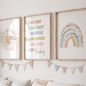 Personalized Kid I Am Affirmations Boho Nursery Wall Art Decor, Sun ...