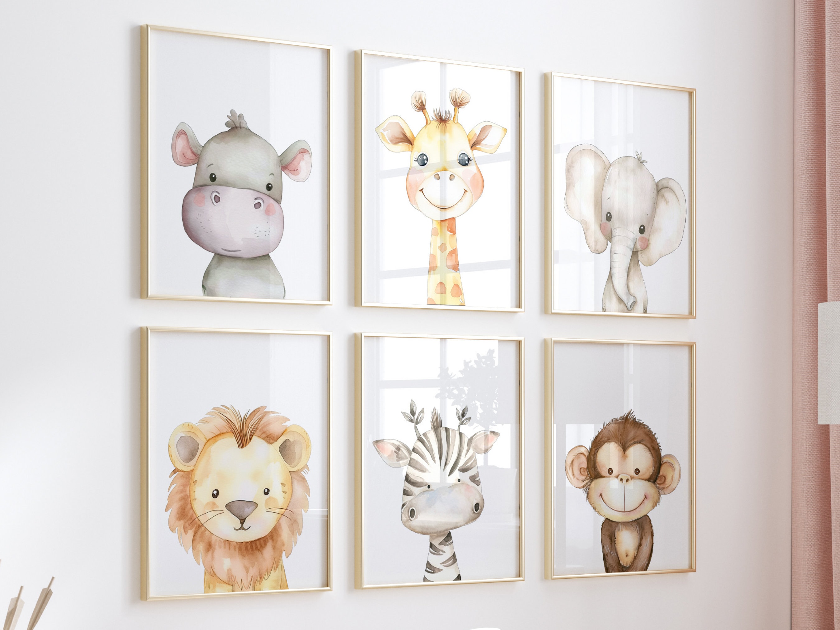 Nursery Decor Prints, Safari Jungle Theme Cute Baby Animals Set, Kid ...