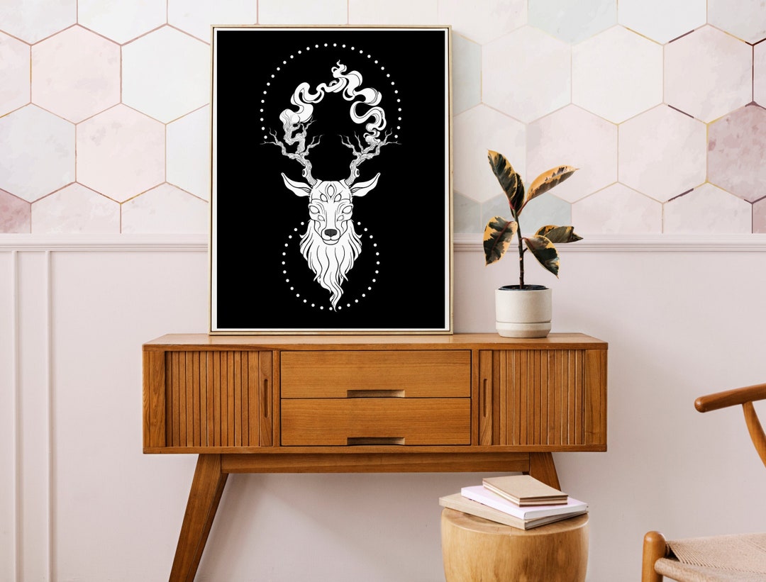 All Seeing Deer on Black, Deer, Folklore, Folklore Creature, Mythical Creature, Wildlife ...