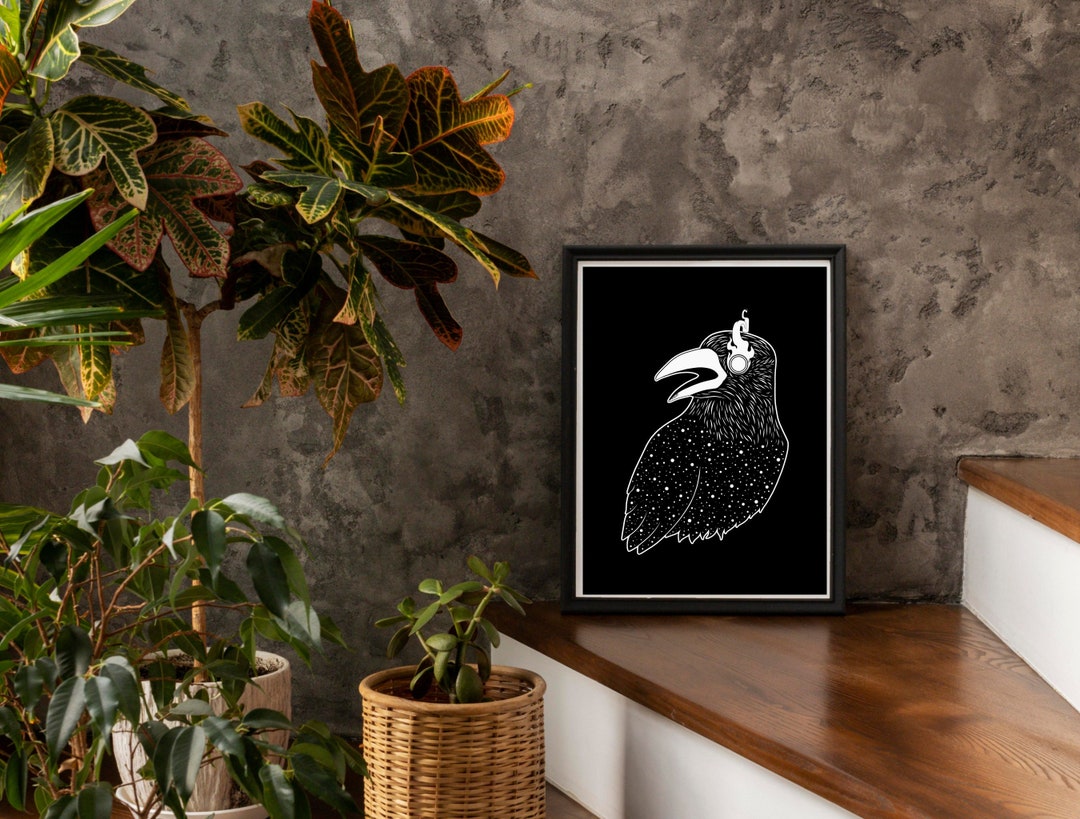 Ominous Crow on Black, Wall Art, Crow, Ominous, Cosmic Bird, Fire Bird ...