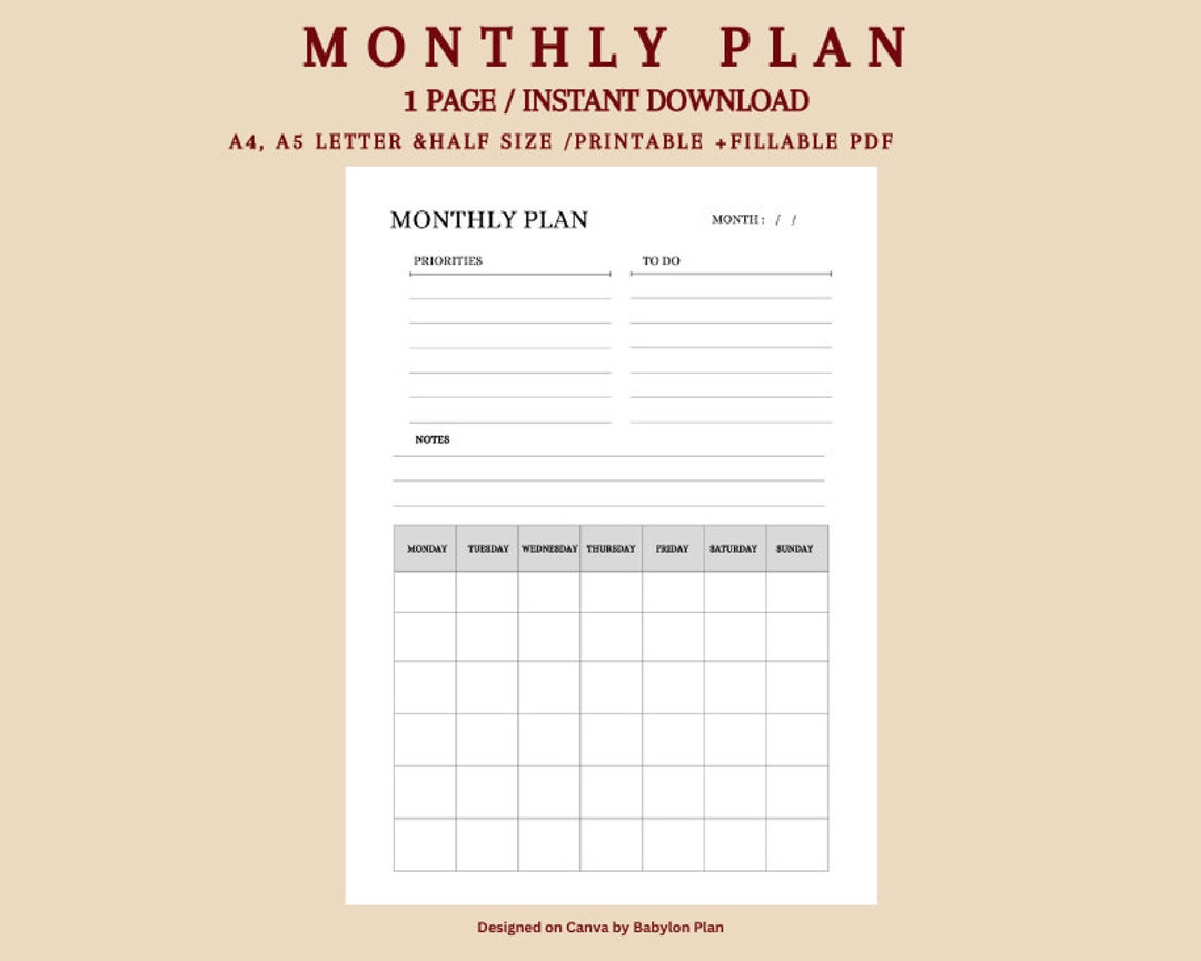 Monthly Planning Printable, to Do List Template, Task List, Goal ...