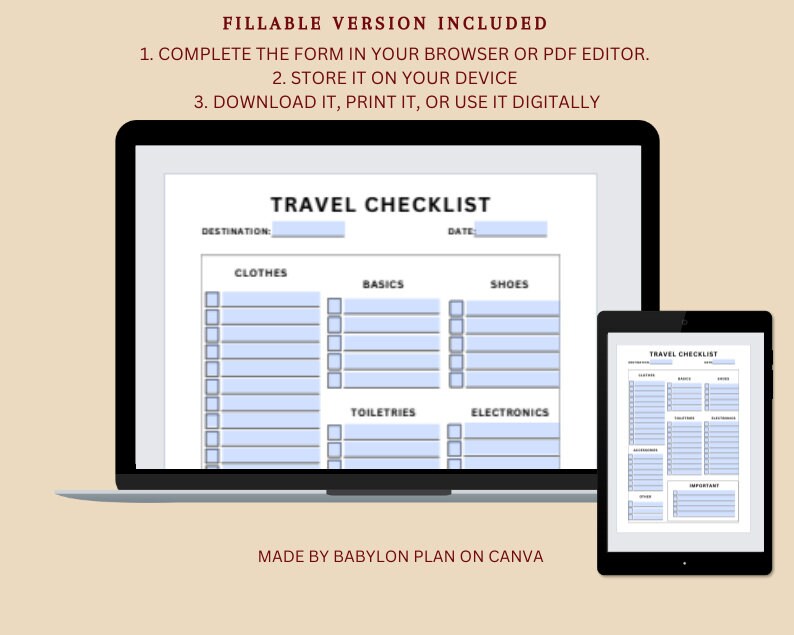 Travel Outfit Planner Printable Template, Daily Outfit Planner for ...