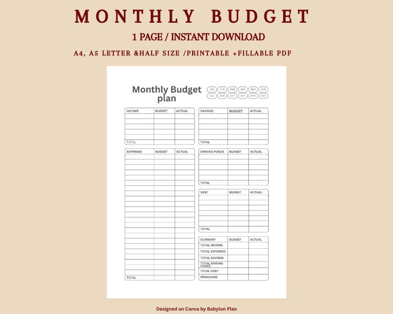 Monthly Budget Planner Printable, Budget Tracker Template, Finance ...
