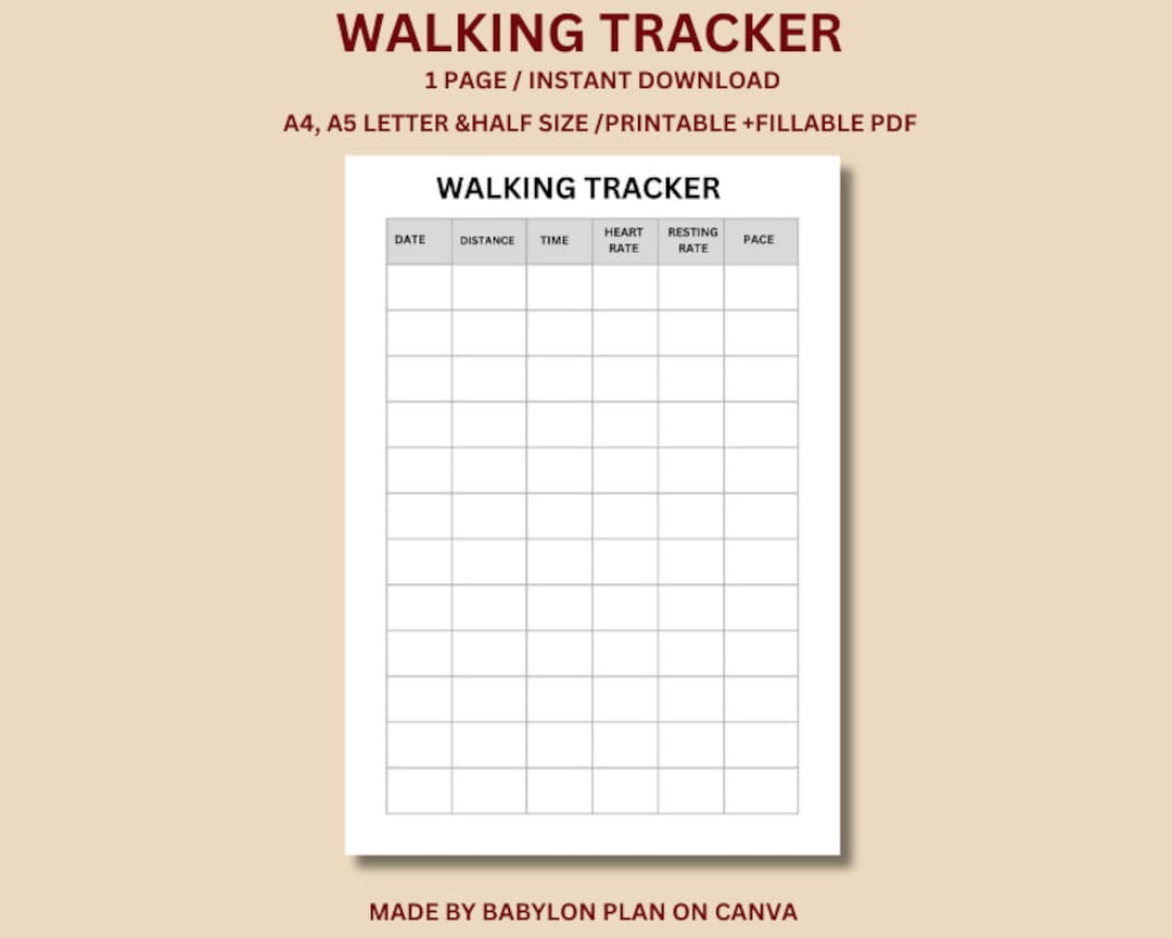 Walking Tracker Printable, Walking Journal, Walking Log, Daily Exercise ...