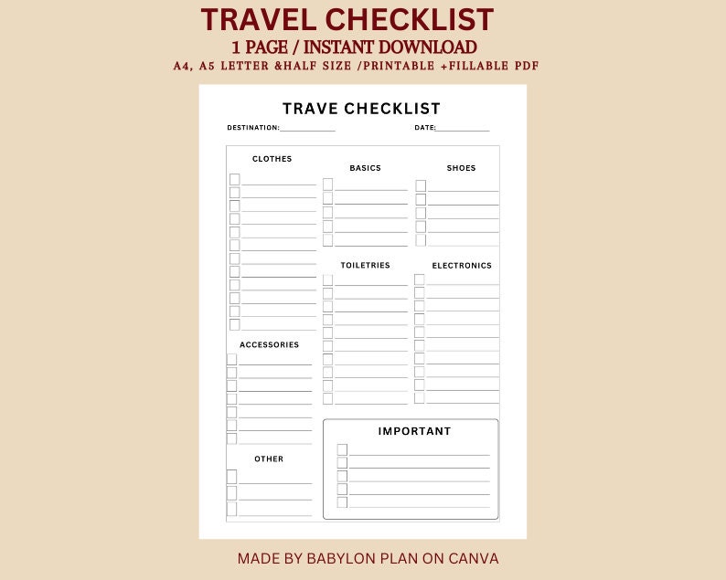 Travel Outfit Planner Printable Template, Daily Outfit Planner for ...