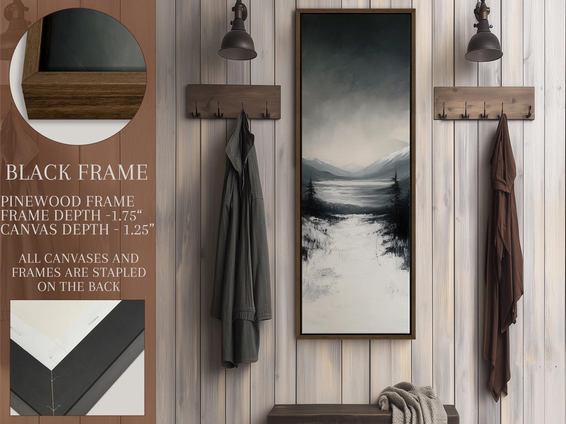 Abstract Sunset Narrow Tall Scenery Print on Canvas, Black and White ...