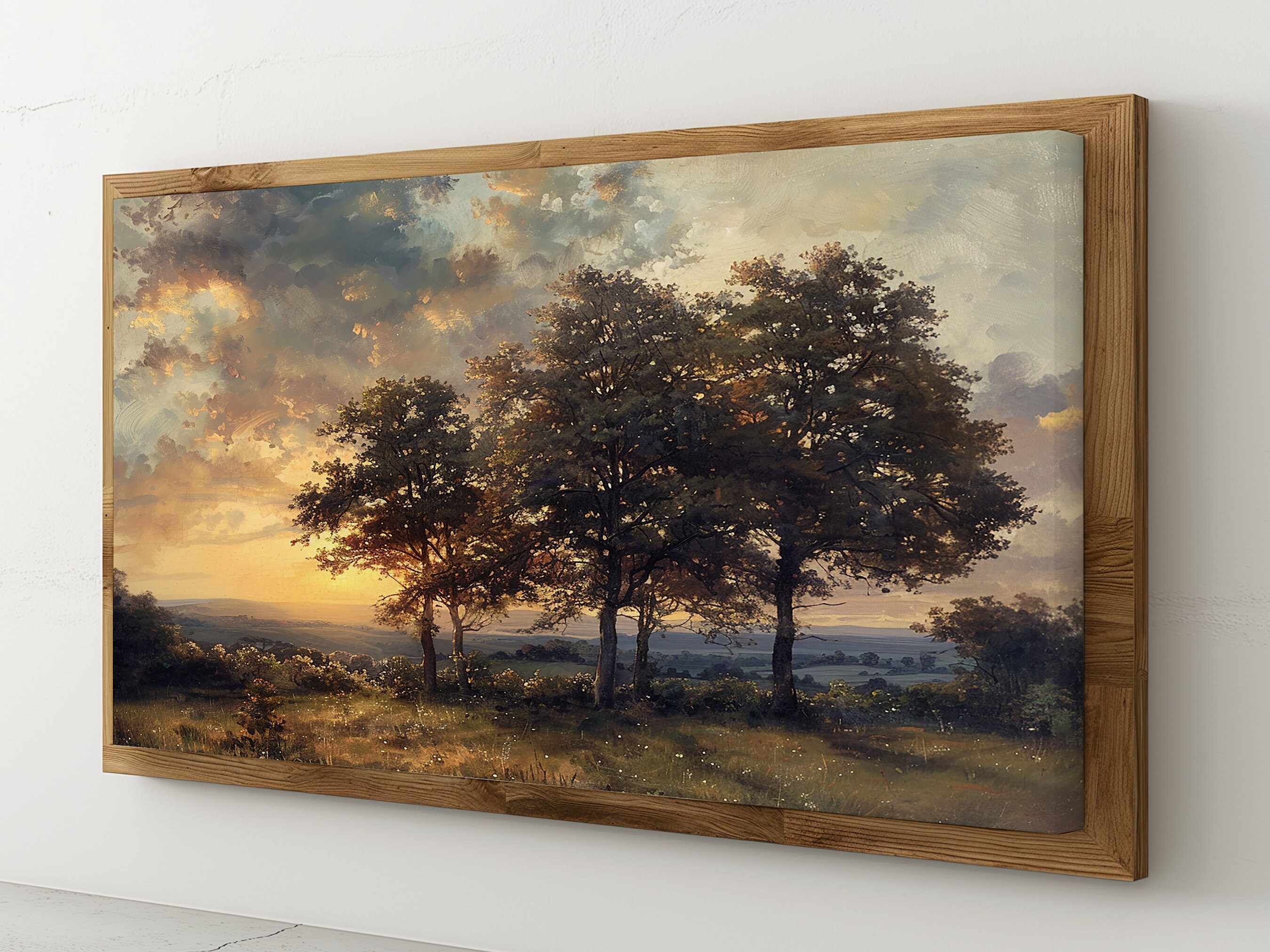 Sunset Nature Landscape Digital Print | Rustic Moody Painting Wall Art ...
