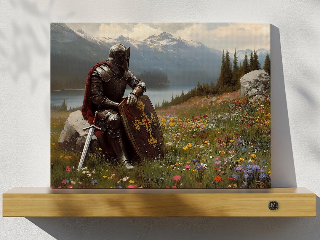 Resting Knight Print on Canvas or Premium Archival Paper, Flowers ...