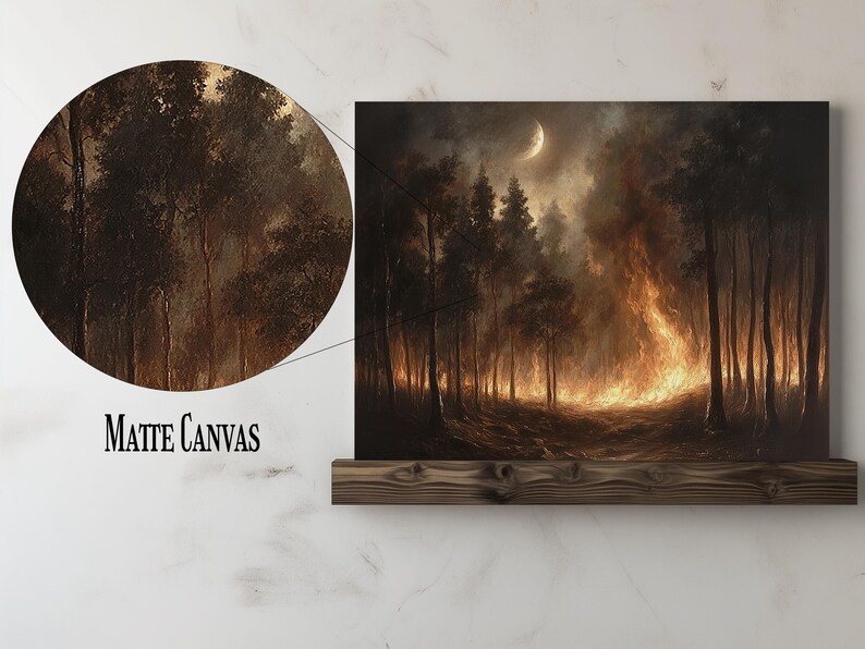 Moonlight Wildfire Print on Canvas or Premium Archival Paper, Moody ...