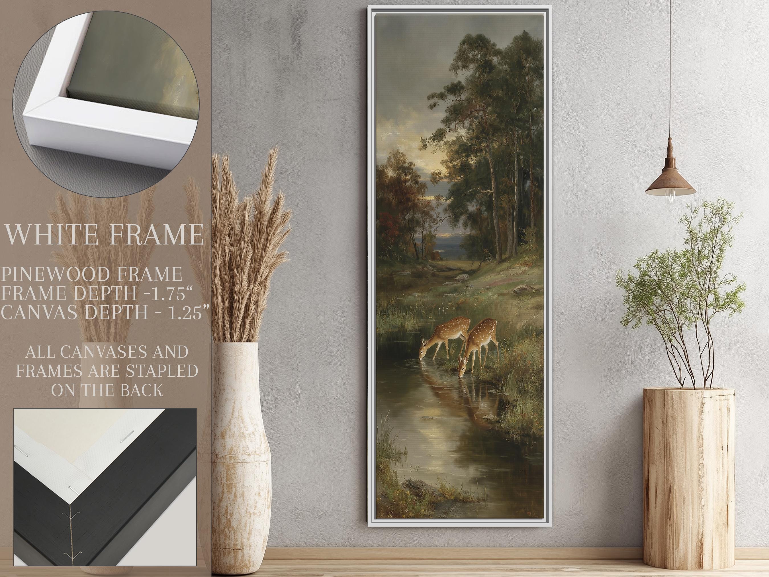 Two Deer Narrow Tall Nature Scenery Print on Canvas, Vintage Nature ...
