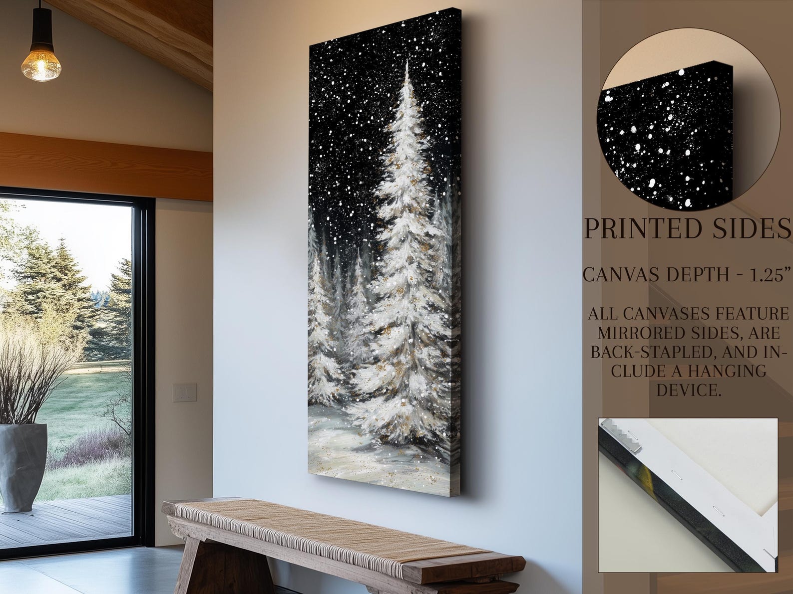 Winter Night Snow Scene Canvas Print: Black and White Nature Art ...