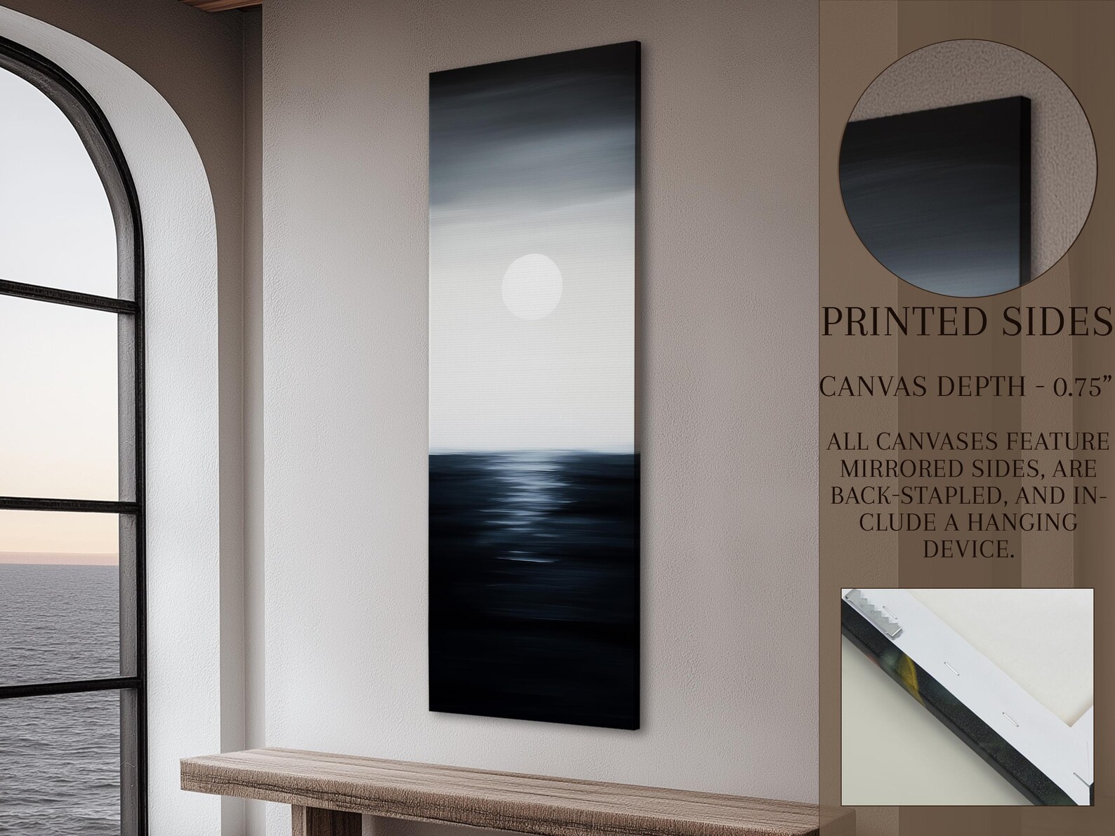 Abstract Sunset Narrow Tall Scenery Print on Canvas, Black and White ...