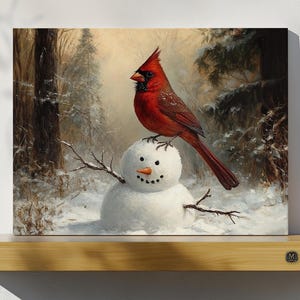 Red Cardinal and Snowman Print on Canvas or Premium Archival Paper ...