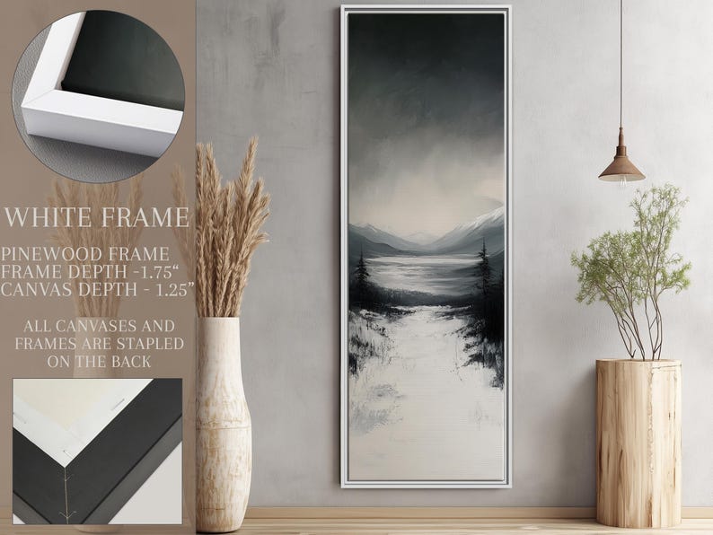 Abstract Sunset Narrow Tall Scenery Print on Canvas, Black and White ...