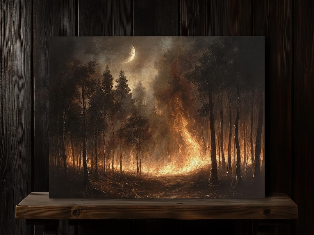 Moonlight Wildfire Print on Canvas or Premium Archival Paper, Moody ...