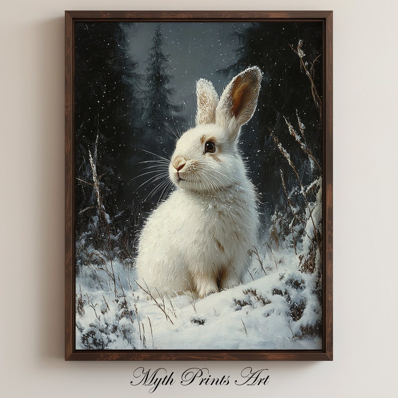 Rabbit in Snow Painting - Etsy