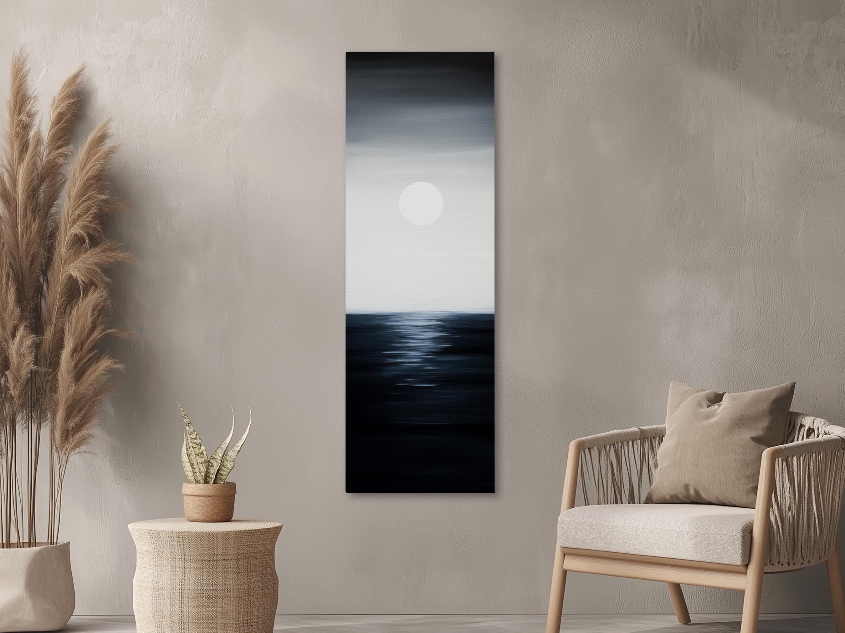 Abstract Sunset Narrow Tall Scenery Print on Canvas, Black and White ...
