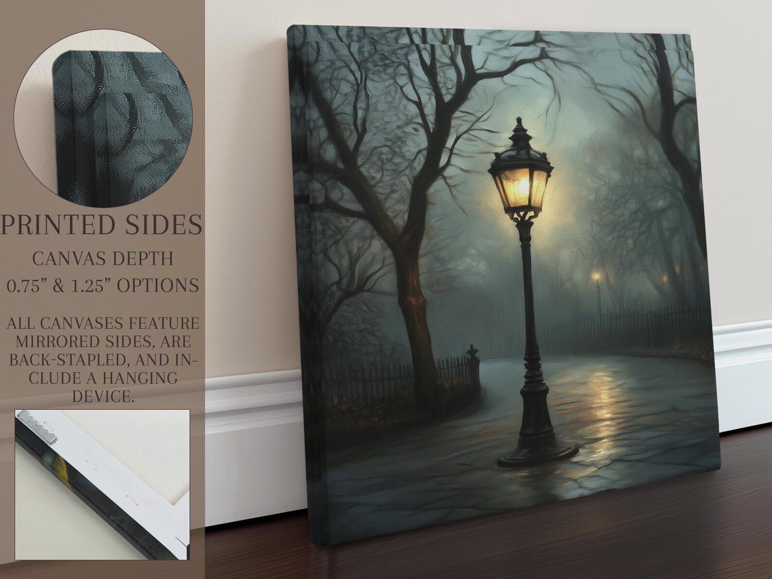 Foggy Lantern Street Print on Canvas or Premium Archival Paper, Dark ...