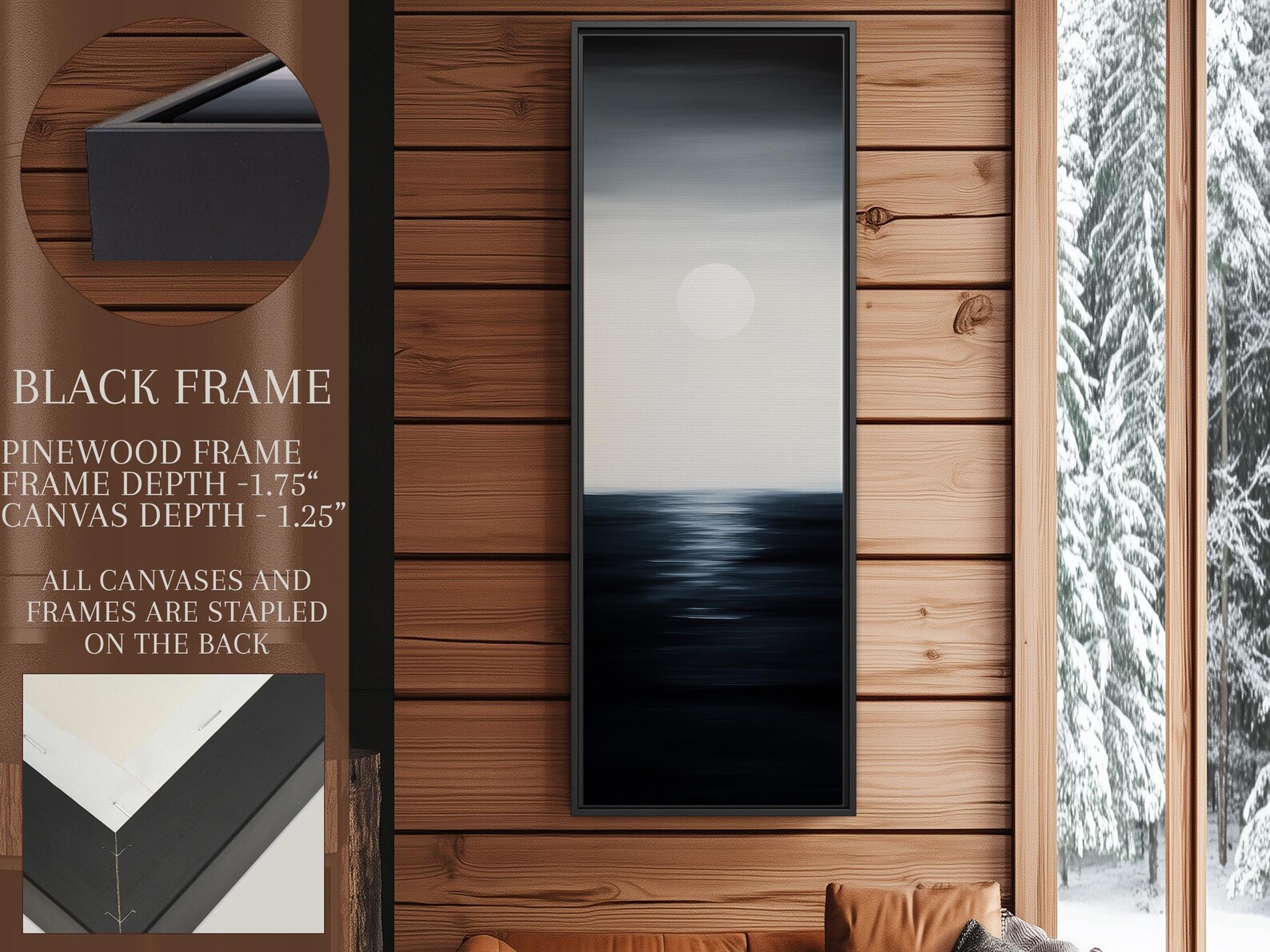 Abstract Sunset Narrow Tall Scenery Print on Canvas, Black and White ...