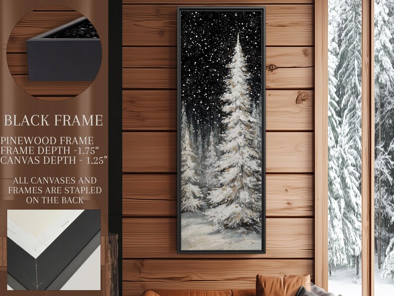Winter Night Snow Scene Canvas Print: Black and White Nature Art ...