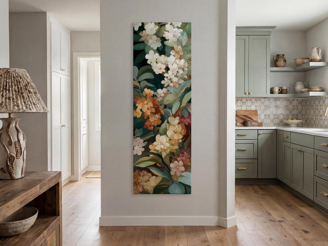 Floral Narrow Tall Print on Canvas, Abstract Blossoms Oil Painting ...