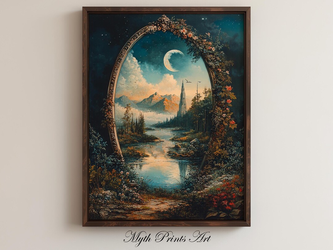 Whimsical Mirror World Digital Print | Moody Scenery Oil Painting ...