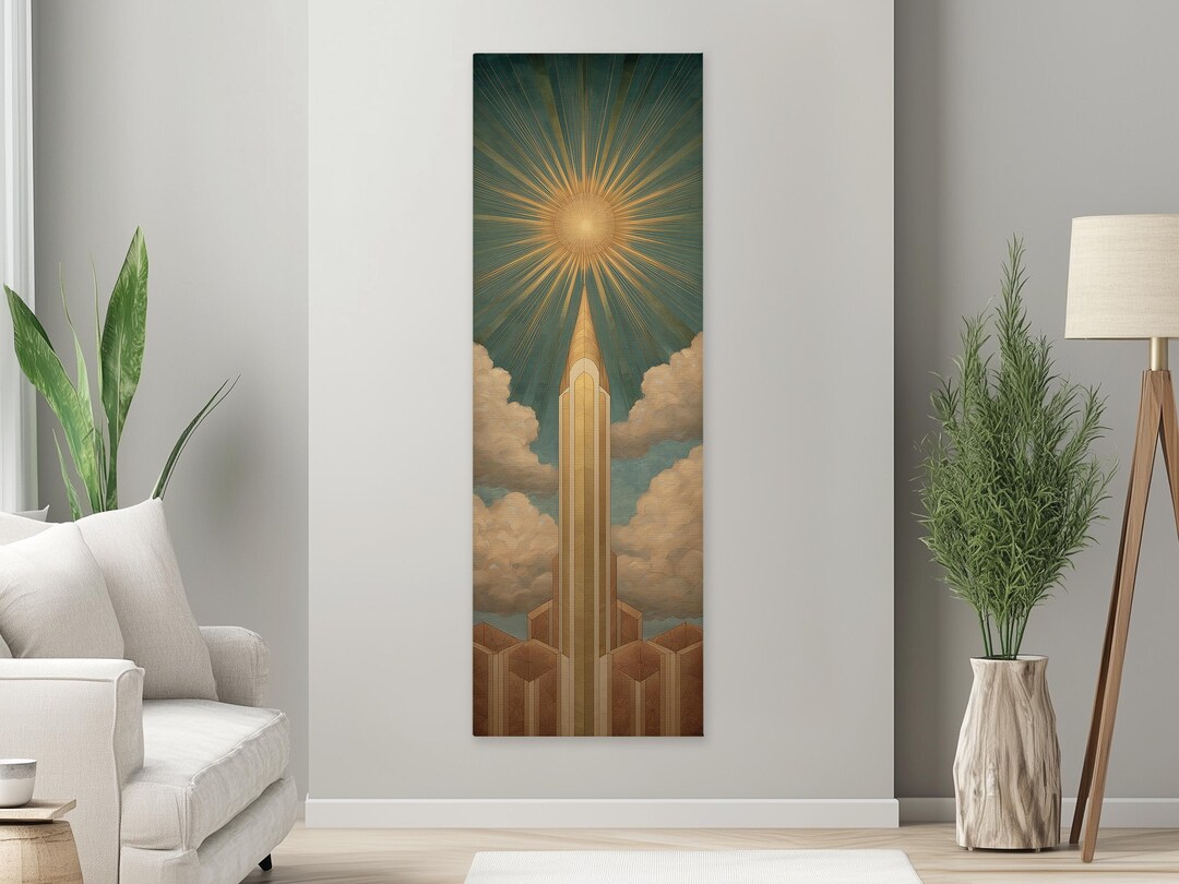 Art Deco Tower Tall Print on Canvas, Abstract Painting Print, Long ...