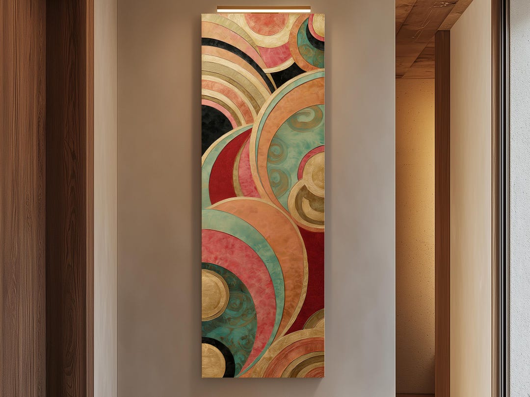 Art Deco Abstract Narrow Tall Print on Canvas, Modern Geometric ...