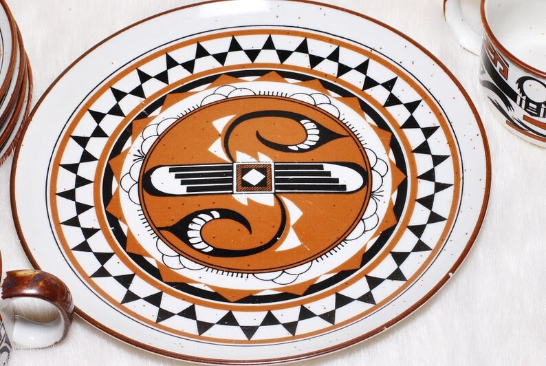 Vintage Collectible 7 Piece Southwest Aztec Glaze Ceramic Boho Style ...