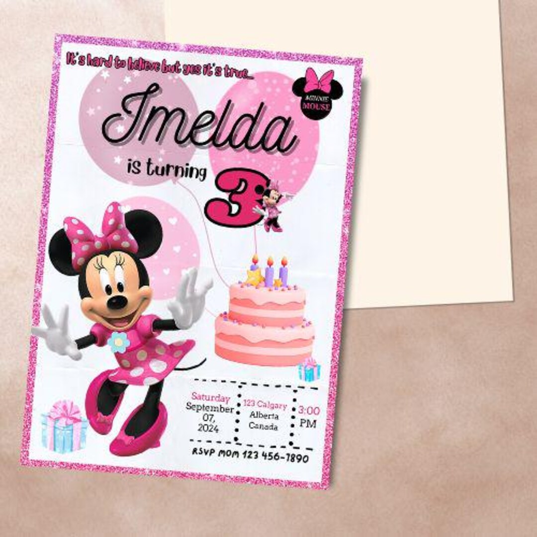 Editable Minnie Mouse Invitation, Pink Party, Digital Invitation ...