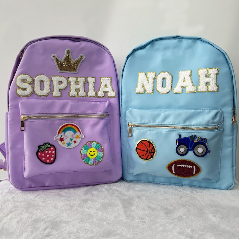 Personalized Name Nylon Backpack Lunch and Pencil Bag, Kids Bag With ...