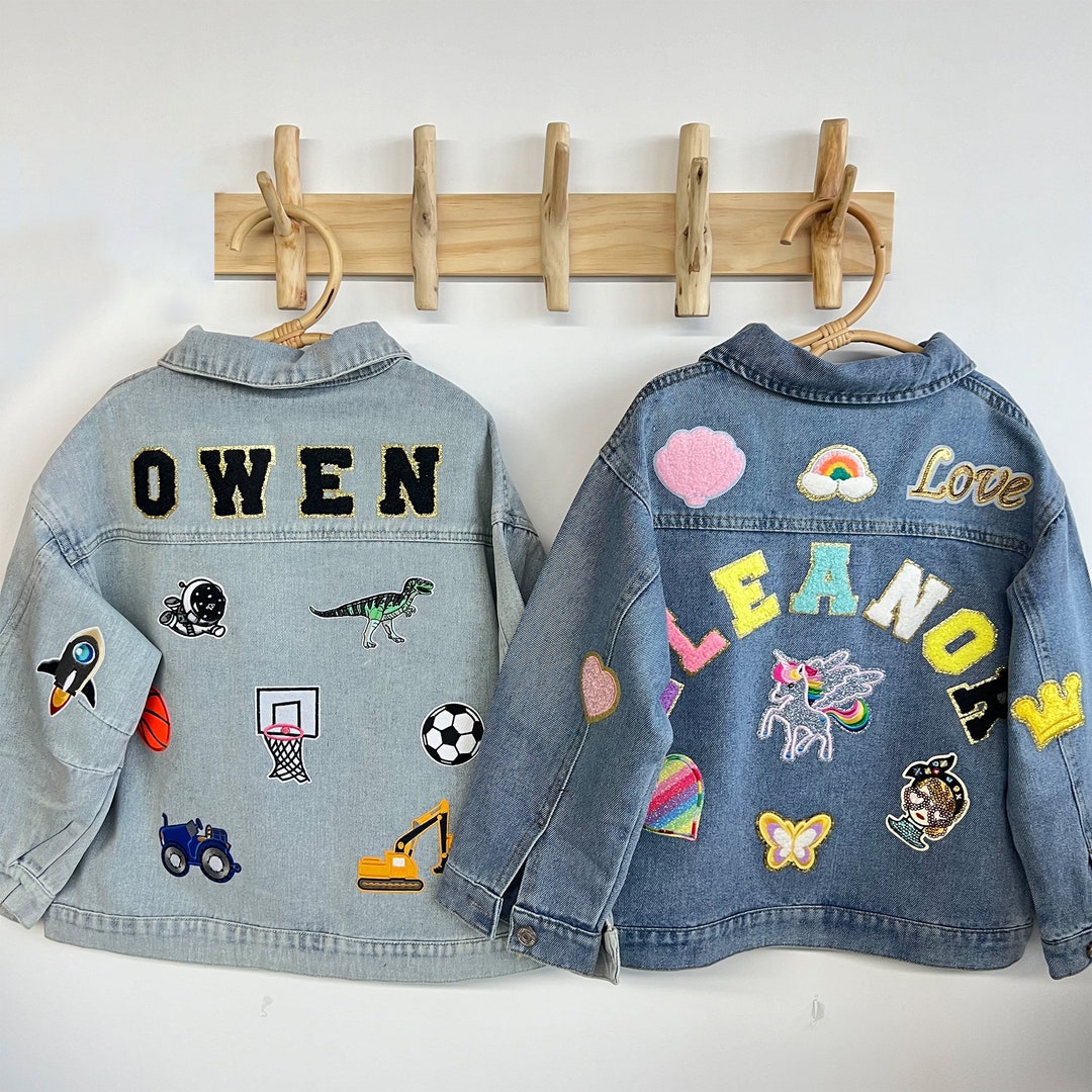 Custom Denim Jackets for Kids With Chenille Letter Patch, Personalized ...