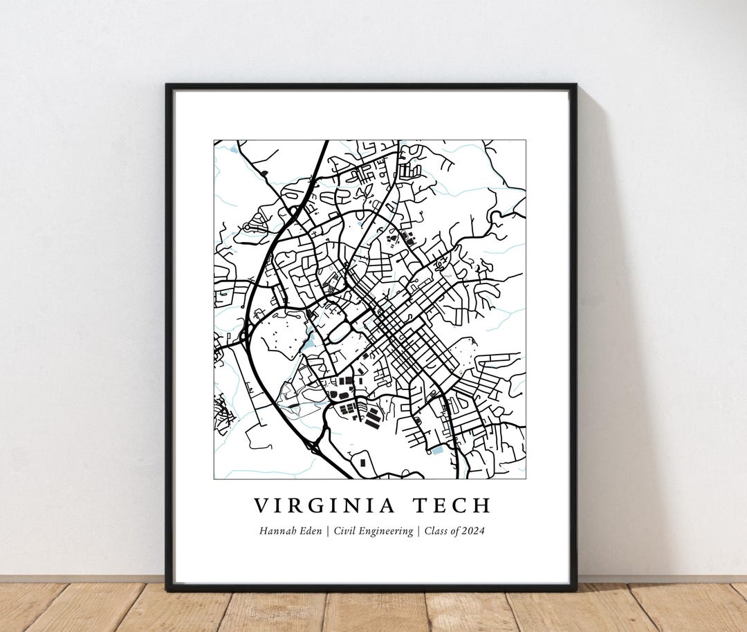 Virginia Tech Map | Virginia Tech Graduation Gift | Virginia Tech Print ...