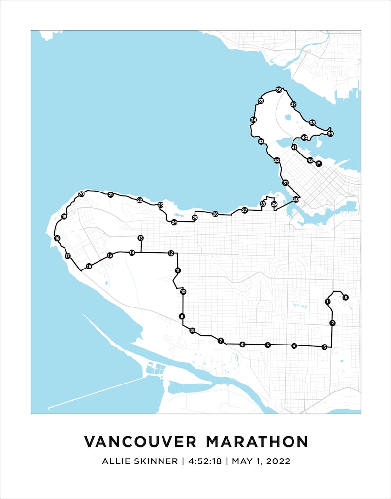 Vancouver Marathon Course Map Personalized Vancouver - Etsy