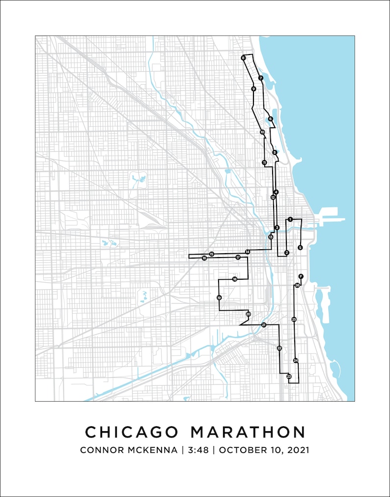 Chicago Marathon Course Map Personalized Chicago Marathon - Etsy