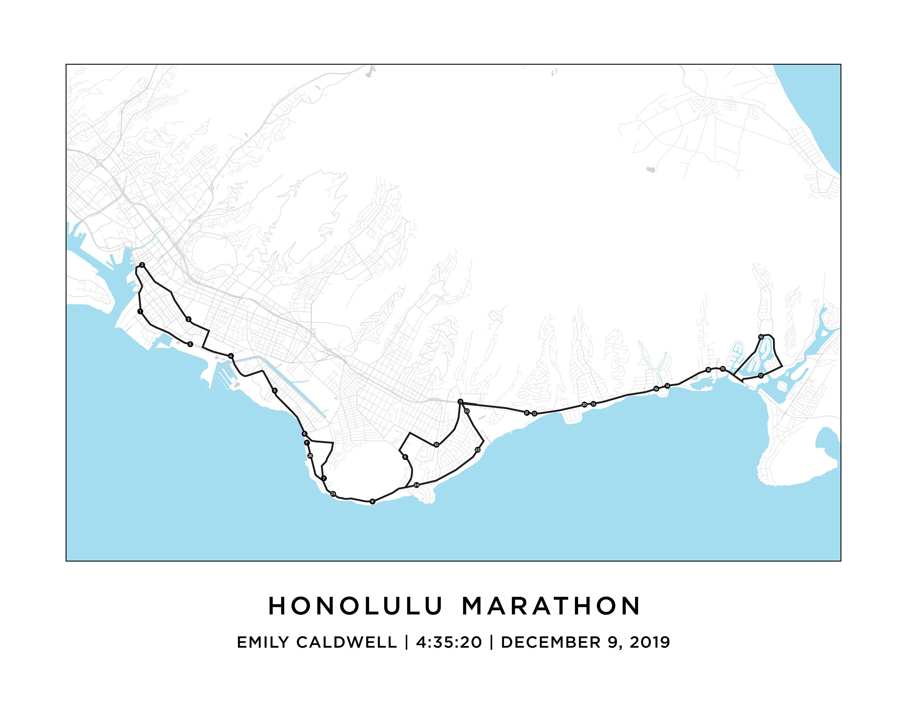 Honolulu Marathon Course Map Personalized Honolulu Route Map - Etsy