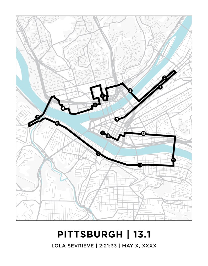 Pittsburgh 13.1 Half Course Map | Personalized Pittsburgh Half ...