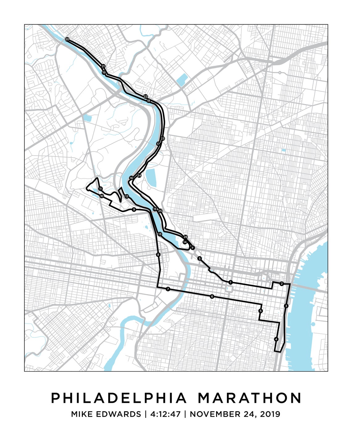 Philadelphia Marathon Course Map Personalized Philadelphia | Etsy