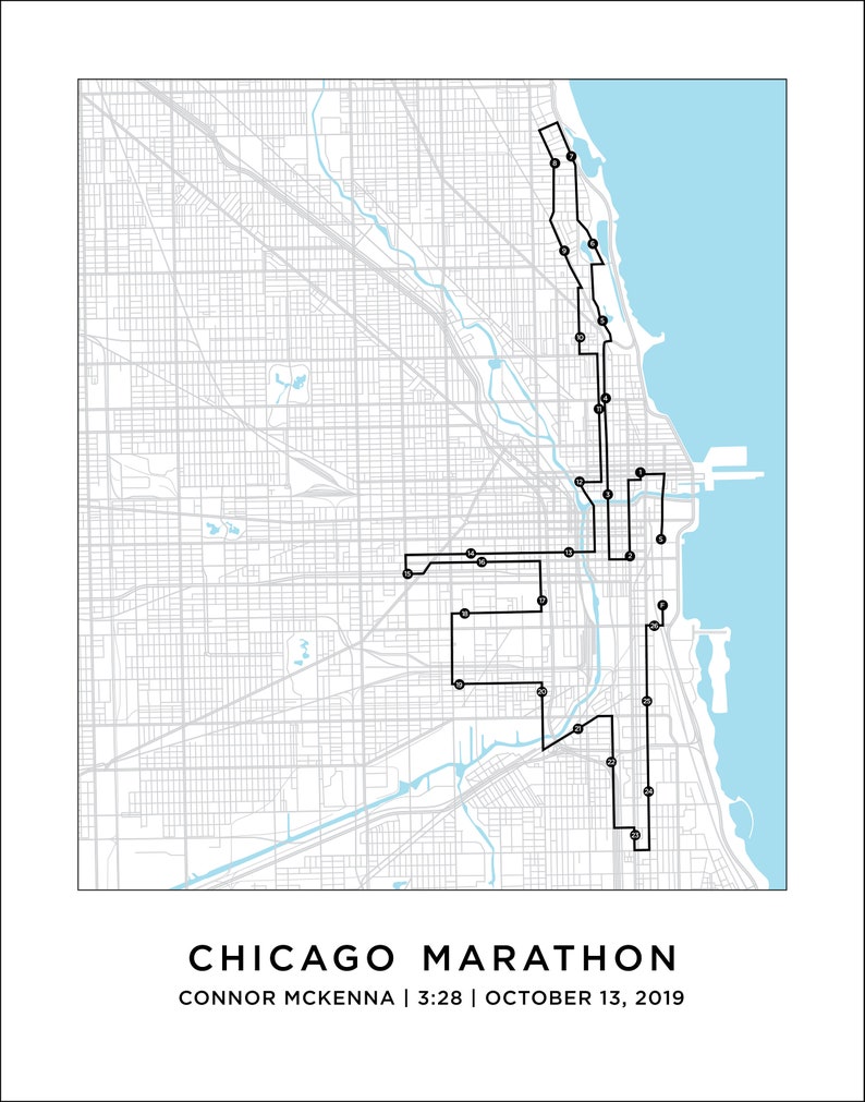 Chicago Marathon Course Map Personalized Chicago Marathon - Etsy