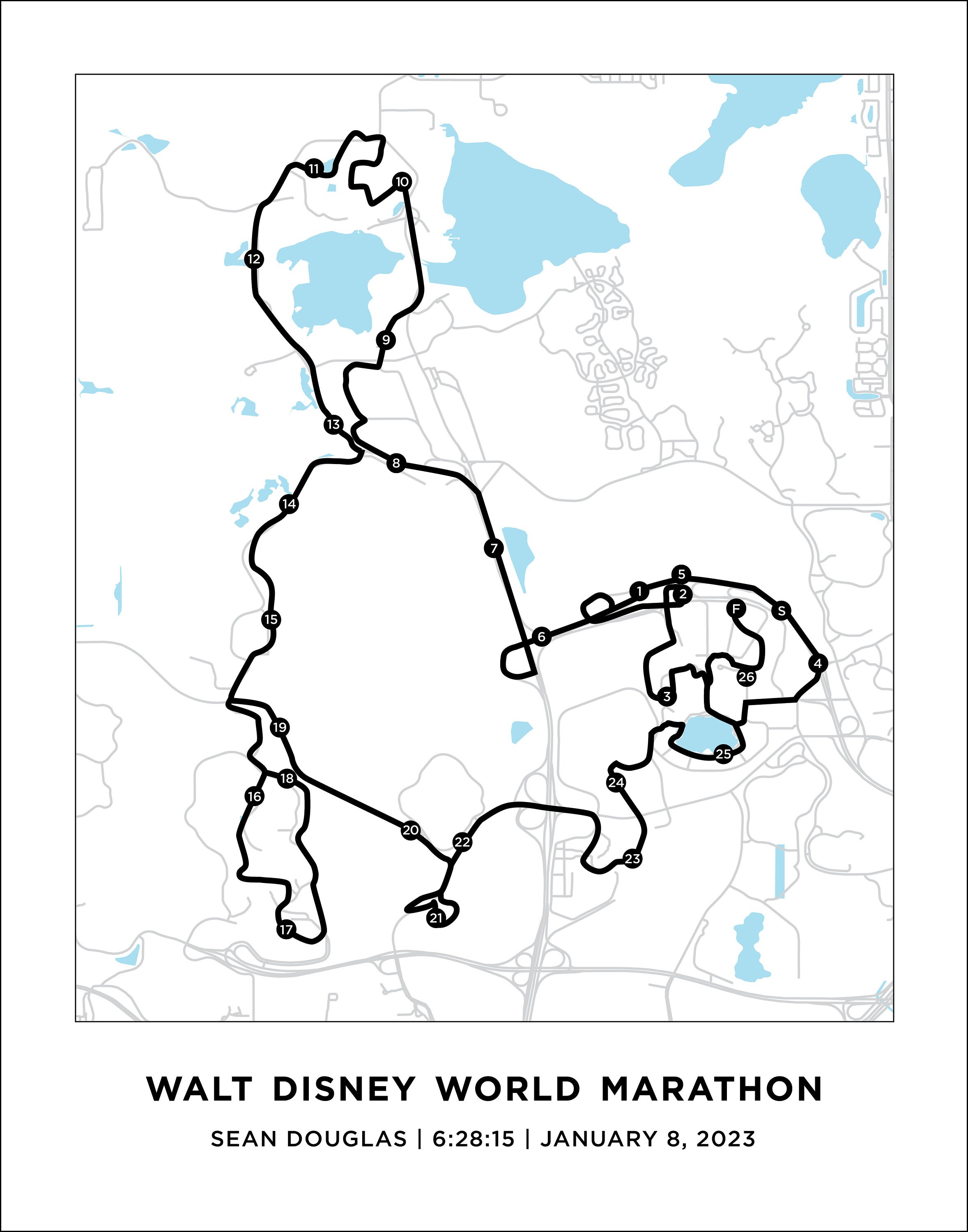 Walt Disney World Marathon Course Map Personalized Walt - Etsy.de