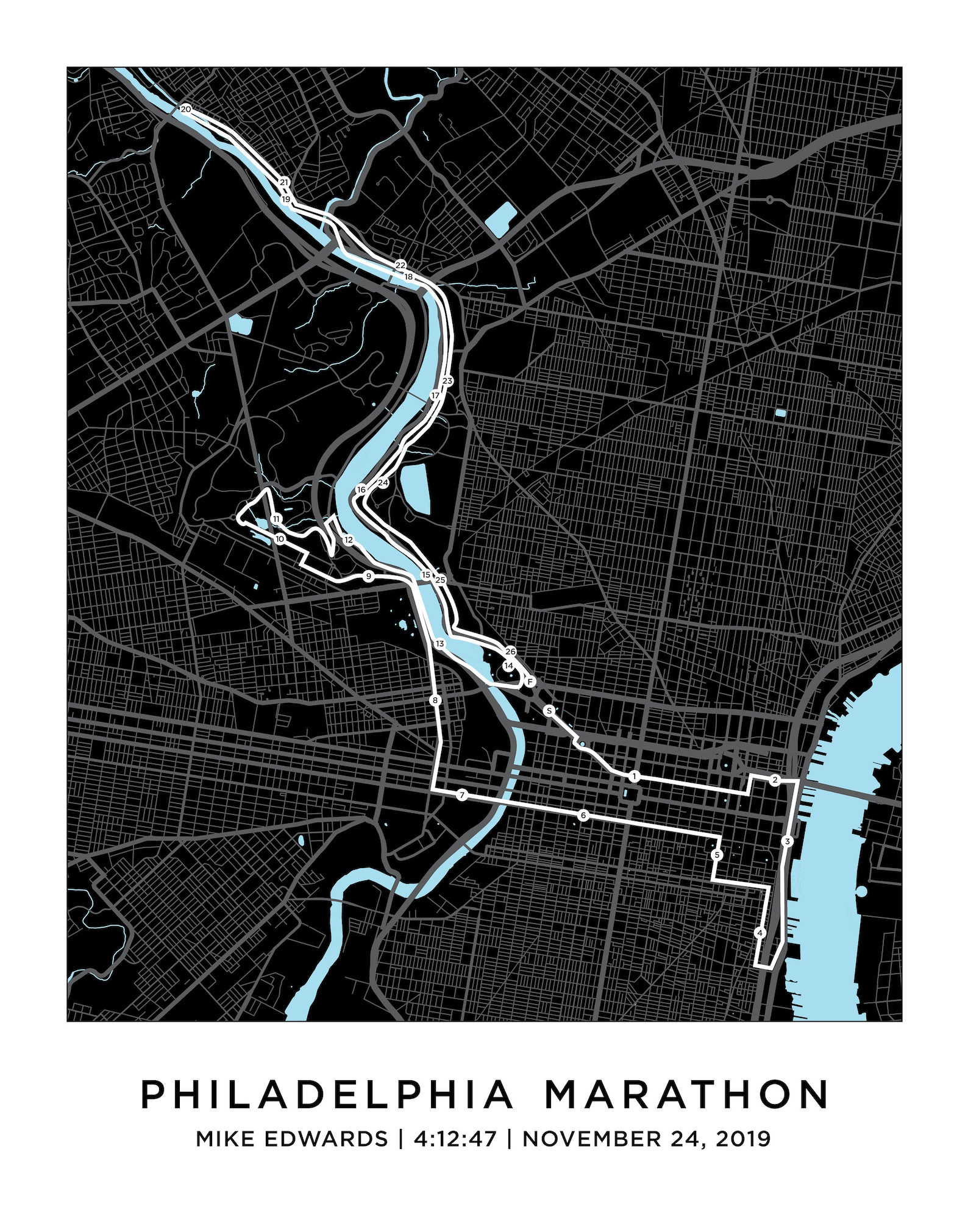 Philadelphia Marathon Course Map Personalized Philadelphia | Etsy