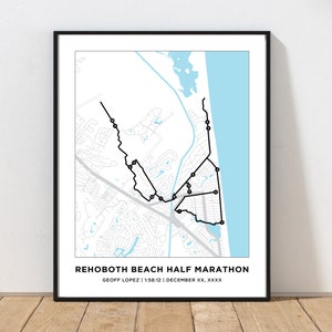 Rehoboth Beach Half Marathon Course Map | Personalized Rehoboth Beach ...