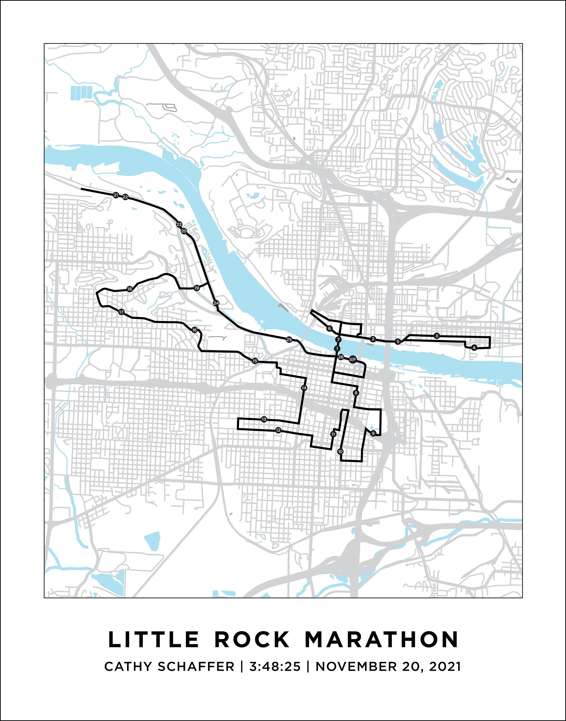 Little Rock Arkansas Marathon Course Map Poster sold by Hatty | SKU ...