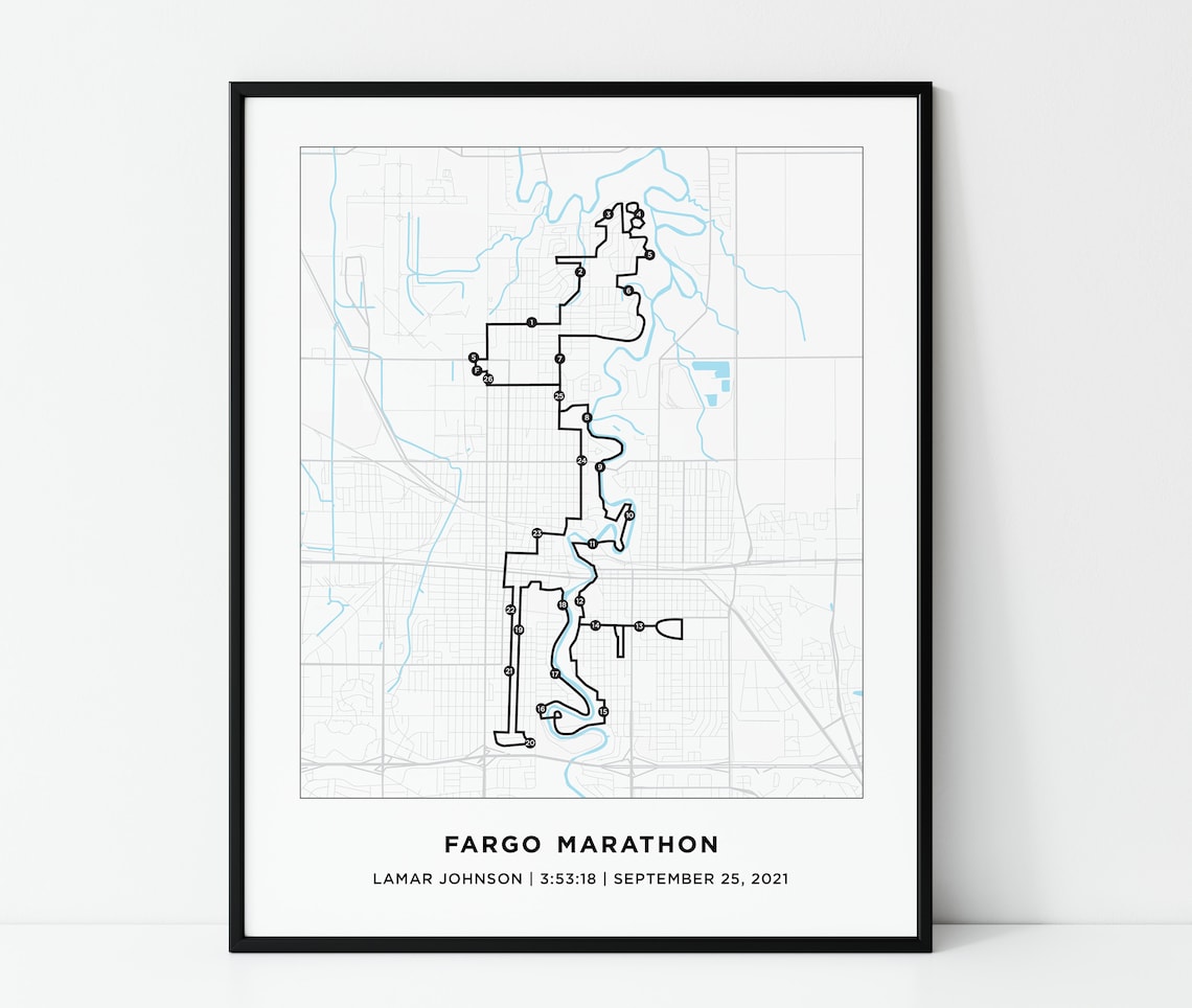 Fargo Marathon Course Map Personalized Fargo Marathon Route | Etsy